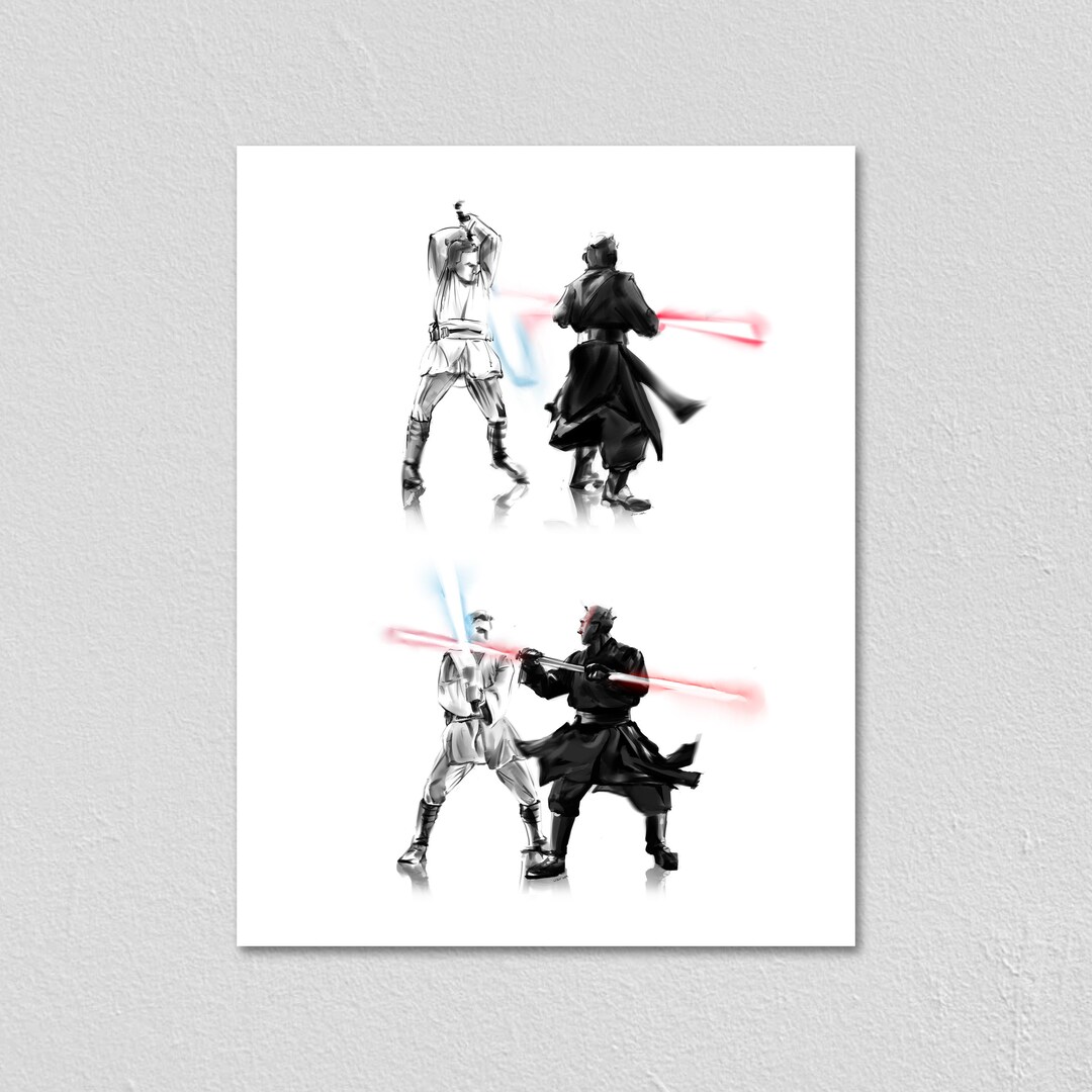 Obi-wan Vs Maul Fight Poses - Art Print - Etsy