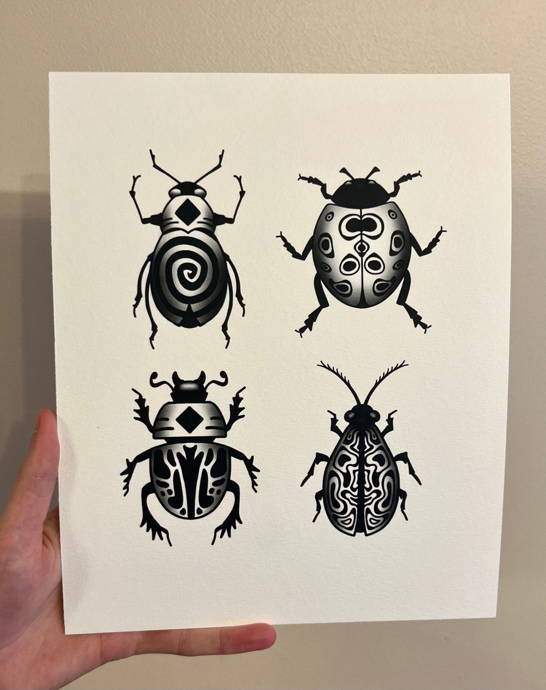 Trippy Swirly Bug Art 8x10 Fine Art Print Beetle Linework Wall Decor - Etsy