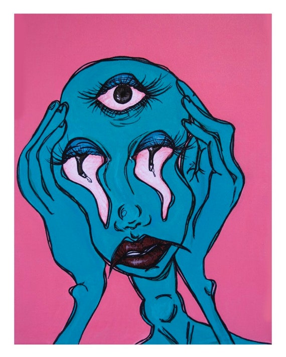 Psychedelic Portrait Trippy Acrylic Painting Print - Etsy
