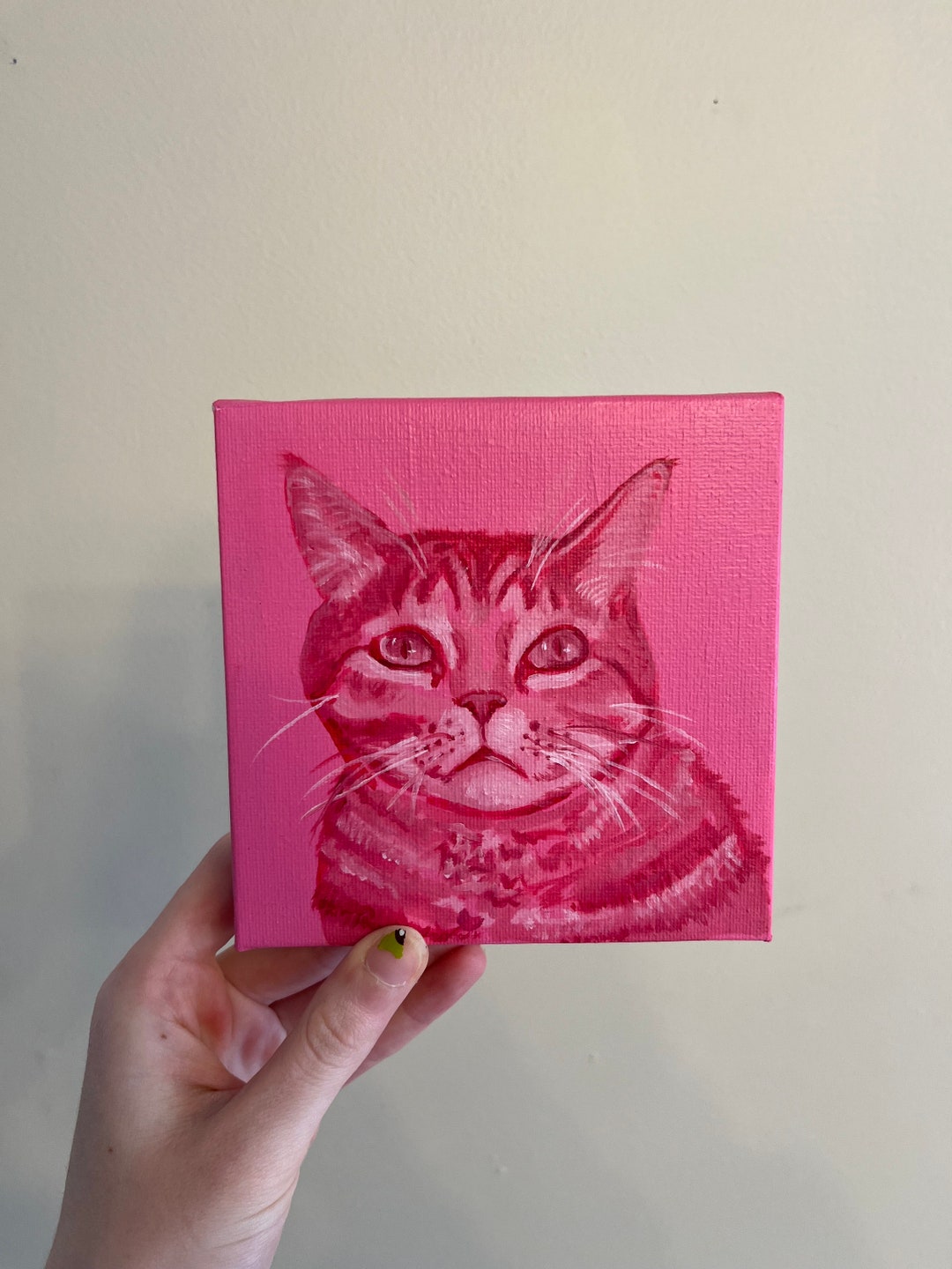 Pink Tabby Cat Oil Painting on Canvas / Monochromatic Pink Cat Lover ...