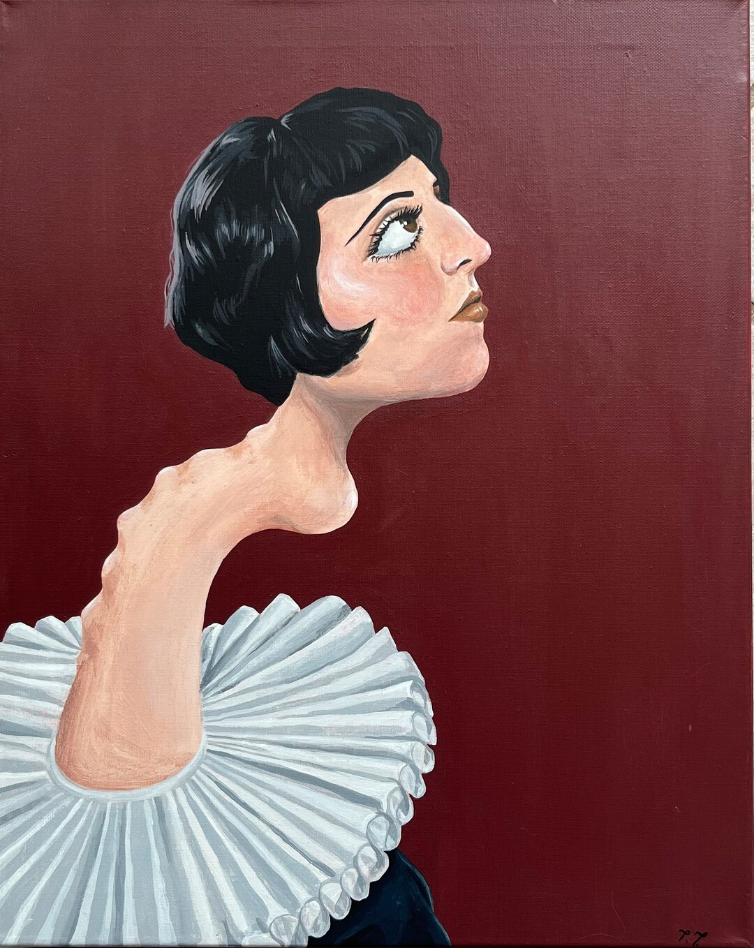 Original Acrylic Surrealist Absurdist Painting Warped Portrait Woman ...