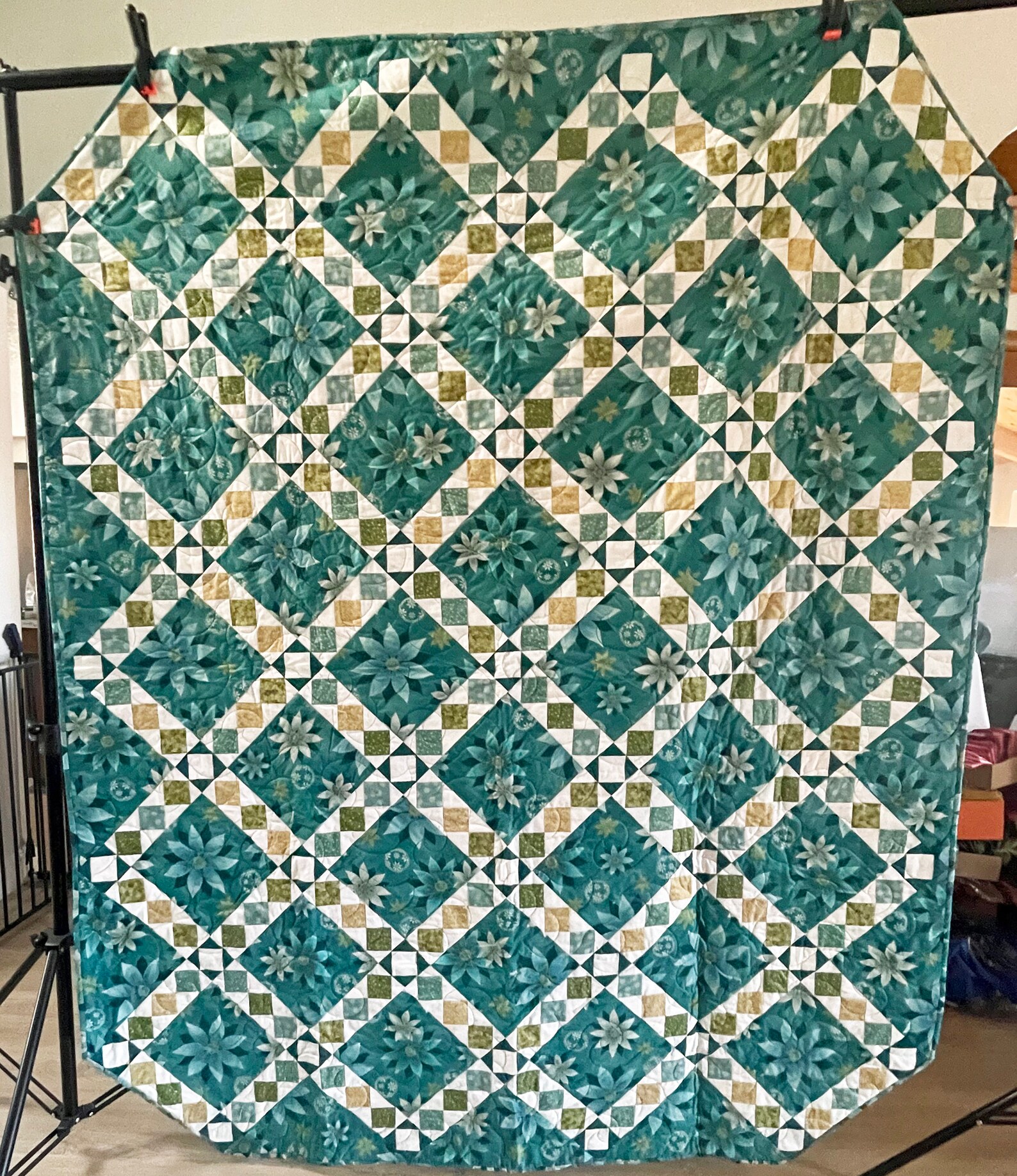 Unique Teal Floral Quilt - Etsy