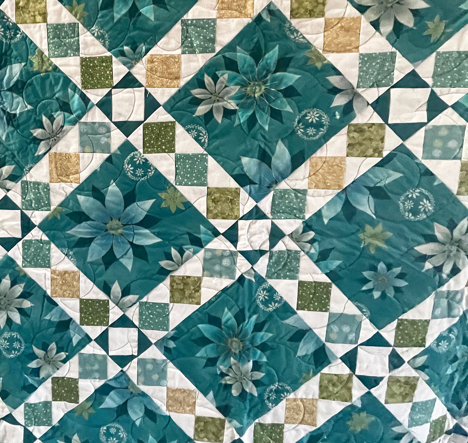 Unique Teal Floral Quilt - Etsy