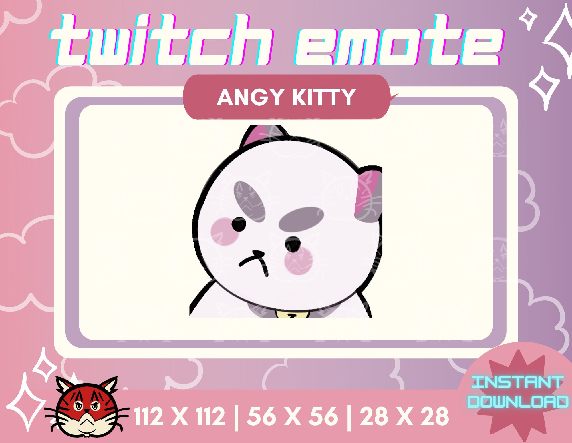 X1 Angy White Cat Twitch Emote | Angry Kitty | Youtube | Cute Emotes ...