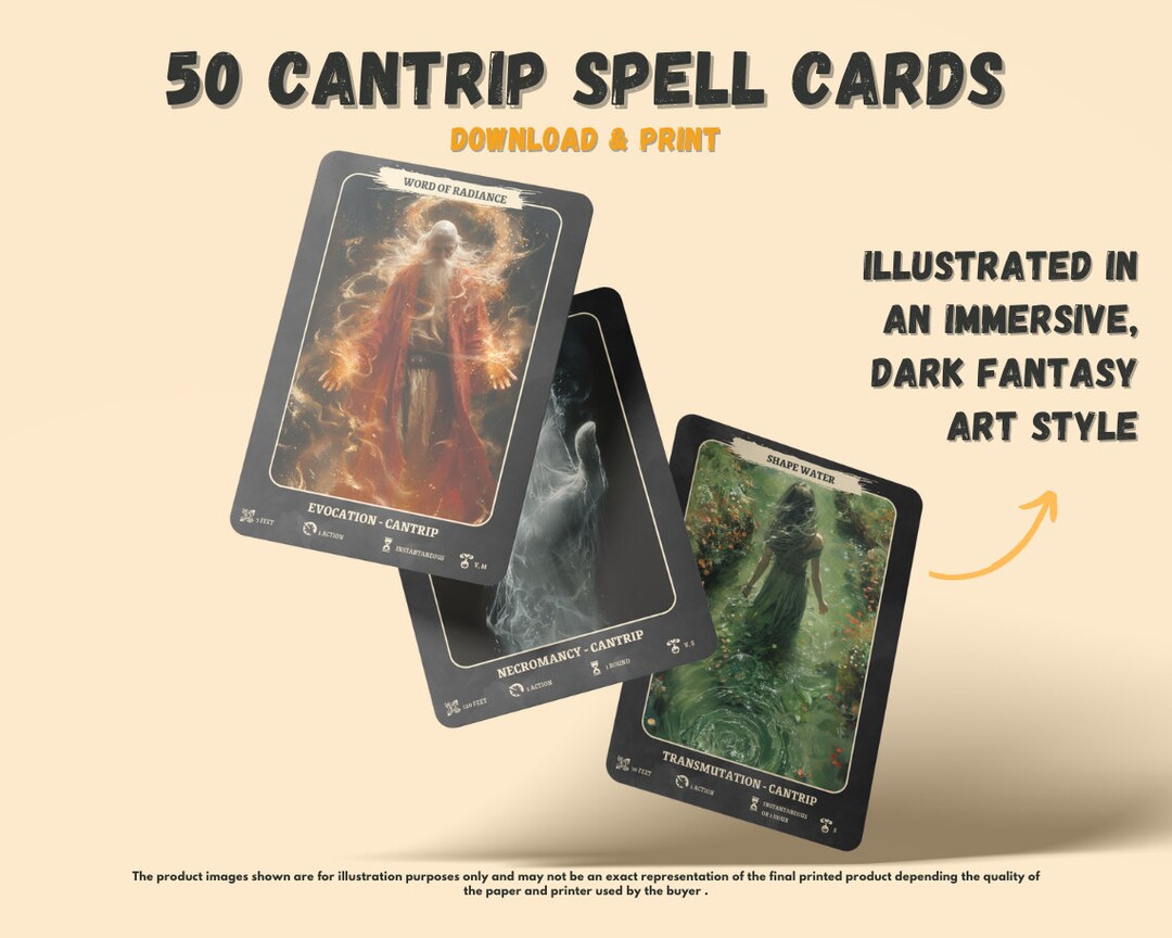 Dnd Spell Cards Cantrips Bundle Dungeons and Dragons 5e D&d Spellbook ...