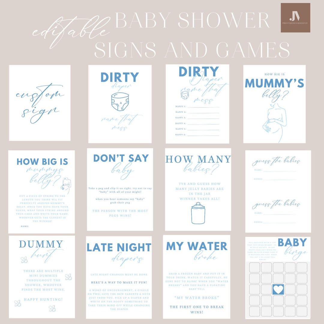 Dusk Blue Baby Shower Mega Bundle | Instant Download | Baby Shower ...
