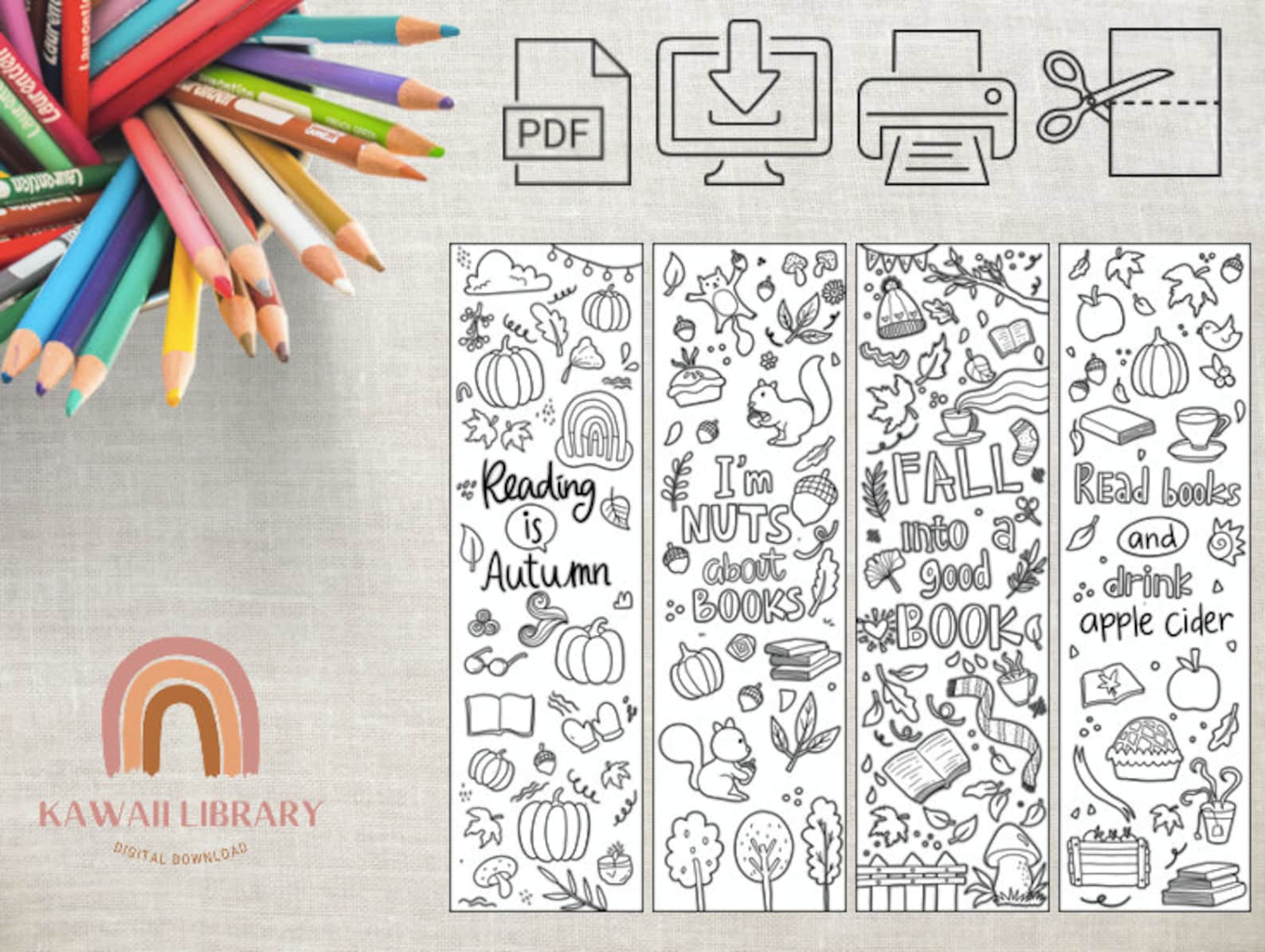 Printable Fall Bookmarks | Autumn Theme | DIY Digital Download - Etsy ...