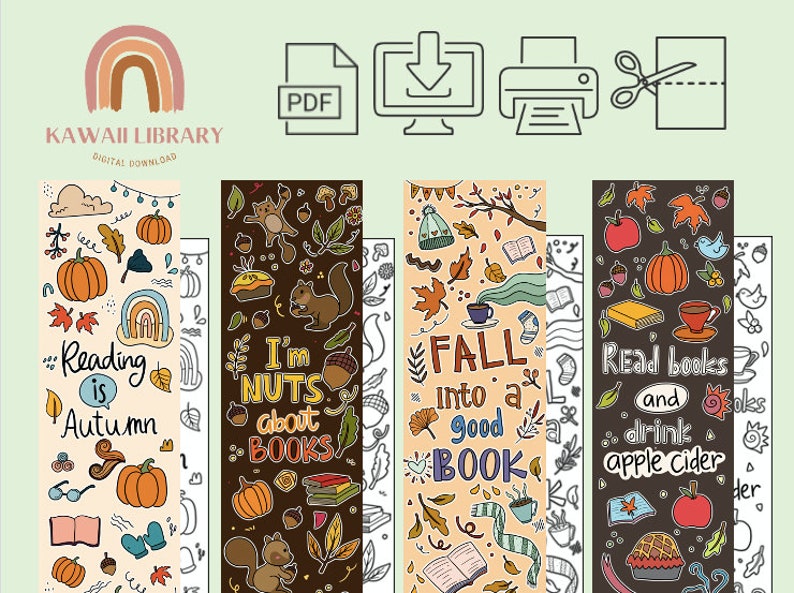 Printable Fall Bookmarks | Autumn Theme | DIY Digital Download - Etsy ...