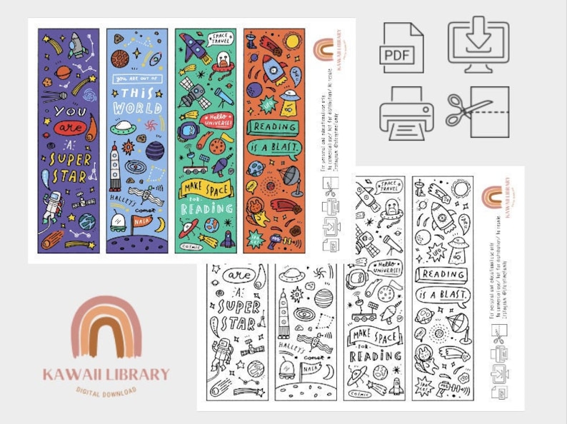 Printable Space Bookmarks | Space Theme | DIY Digital Download | Print ...