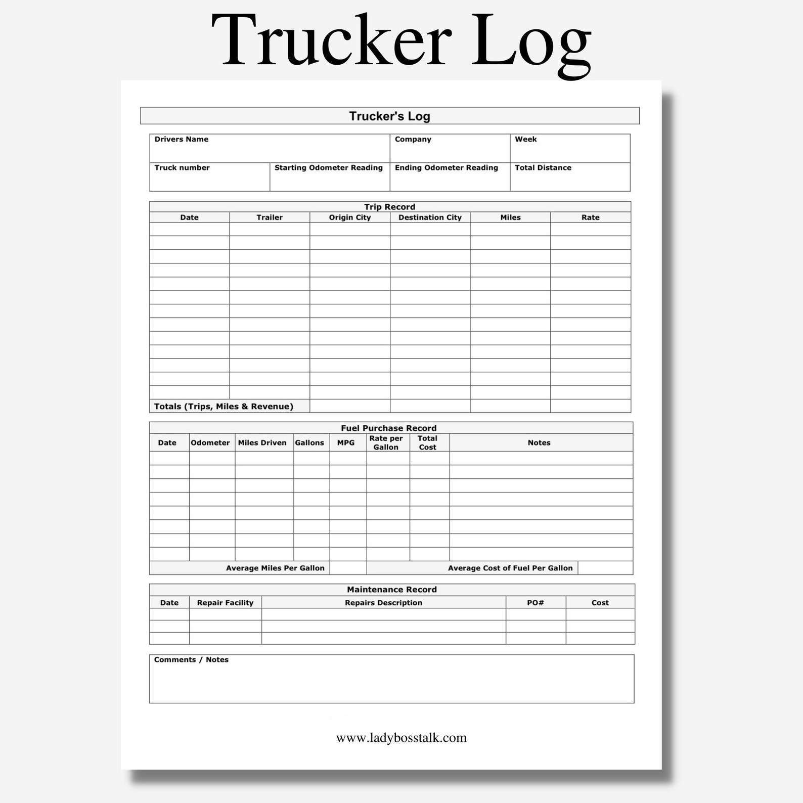 Trucker Log Logs for Truckers Trucking Logs Truck Logs - Etsy