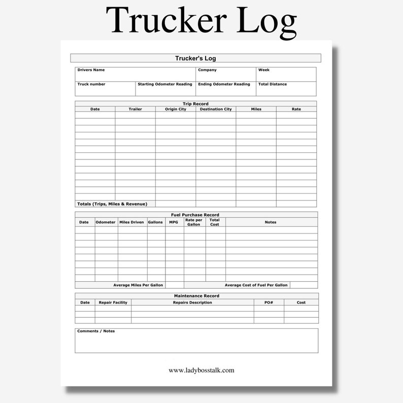 Trucker Log Logs for Truckers Trucking Logs Truck Logs - Etsy