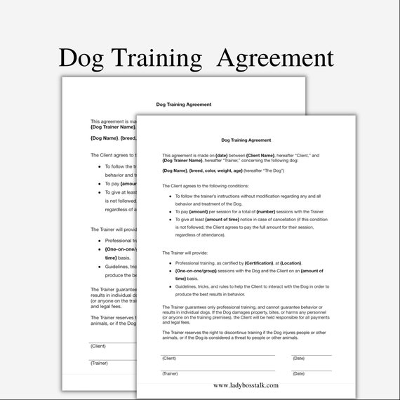 Dog Training Agreement Dog Trainer Agreement Dog Training | Etsy