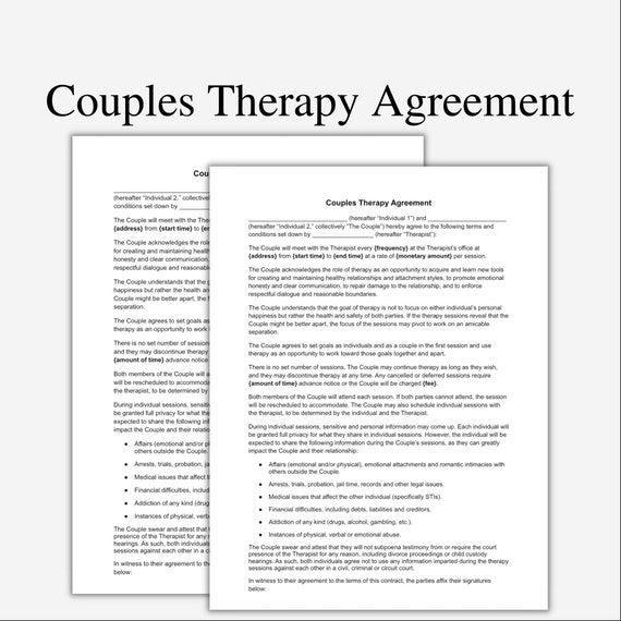 Couples Therapy Contract Agreement Couples Therapy Agreement - Etsy