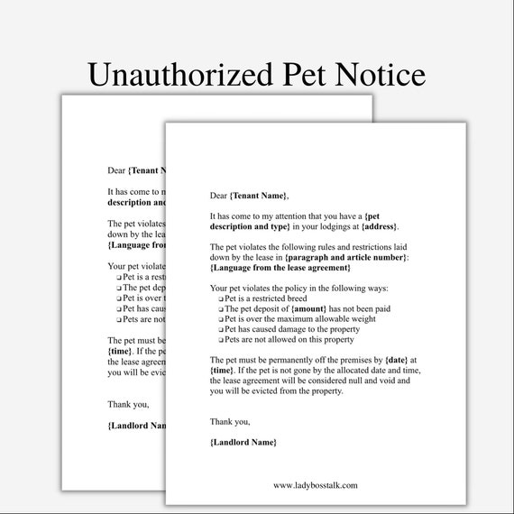 Unauthorized Pet Notice Letter Landlord Letters Landlord Etsy Unauthorized Pet Notice Letter Landlord Letters Landlord Etsy