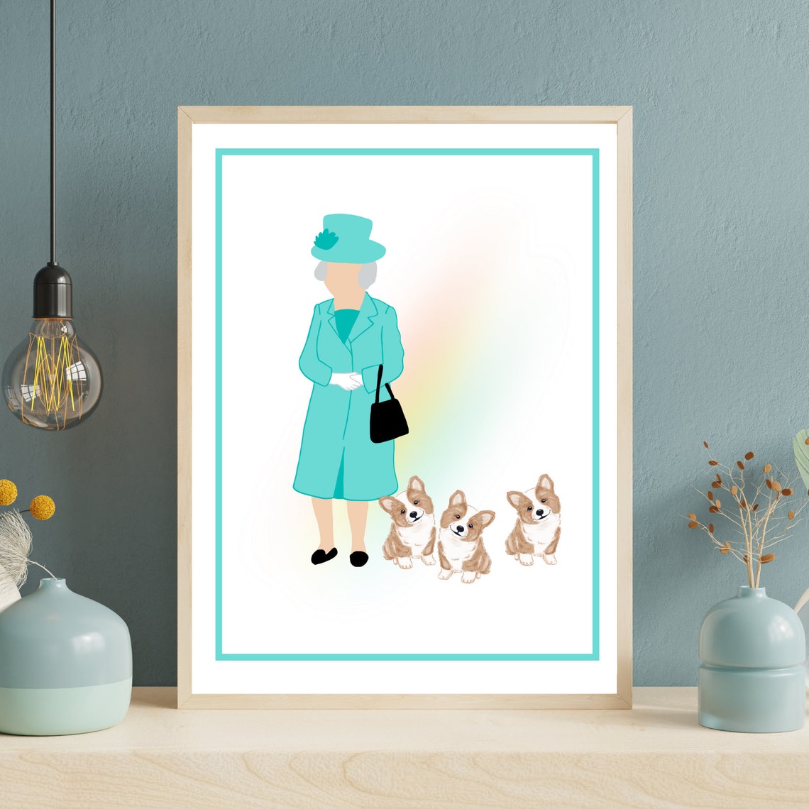 Queen Elizabeth Print, Queen Elizabeth PNG, Corgi Print, Queen ...