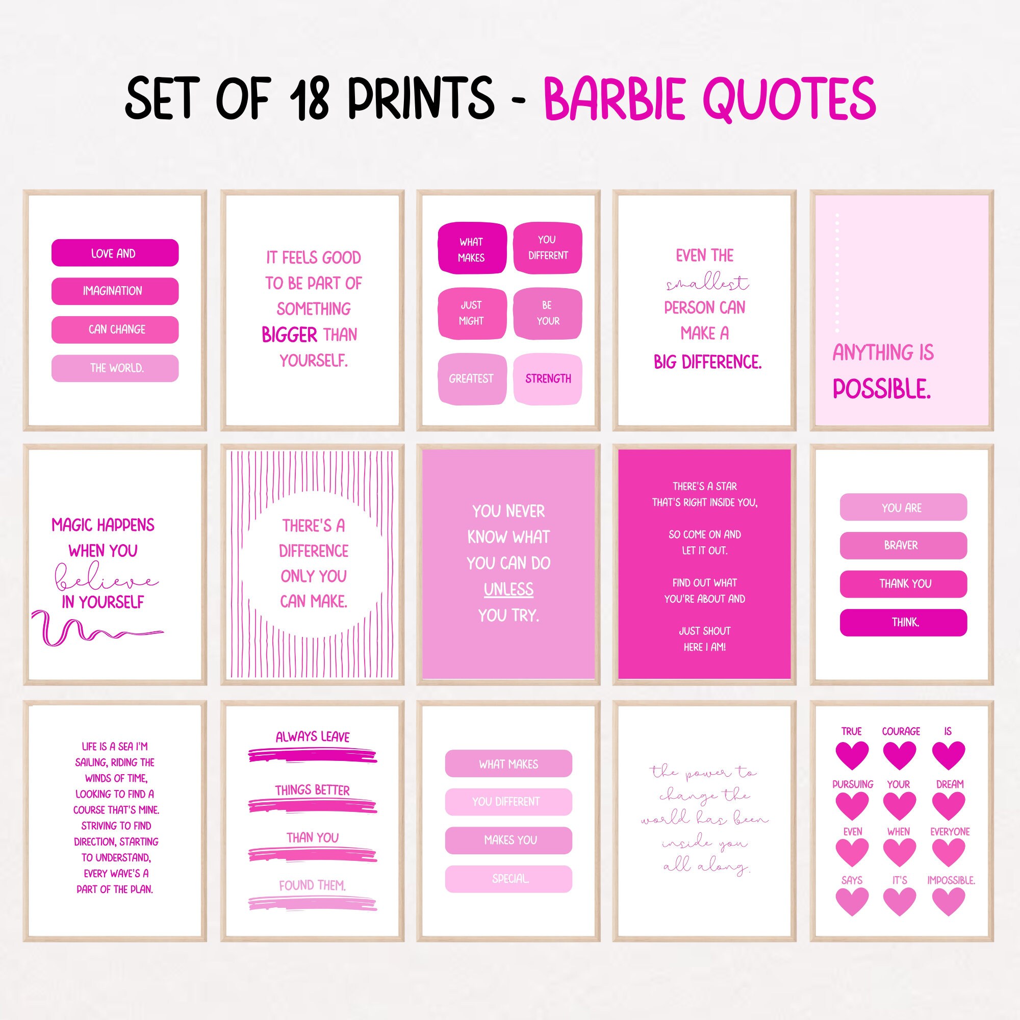 Barbie Quotes Barbie Movie Poster Office Decor Set of 18 Printable Wall ...