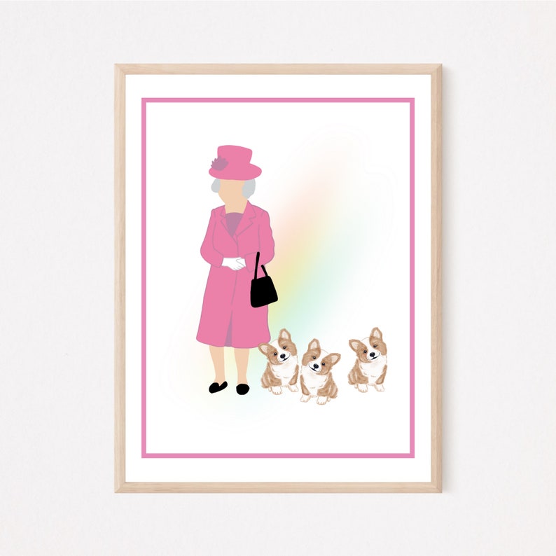 Queen Elizabeth Print, Queen Elizabeth PNG, Corgi Print, Queen ...