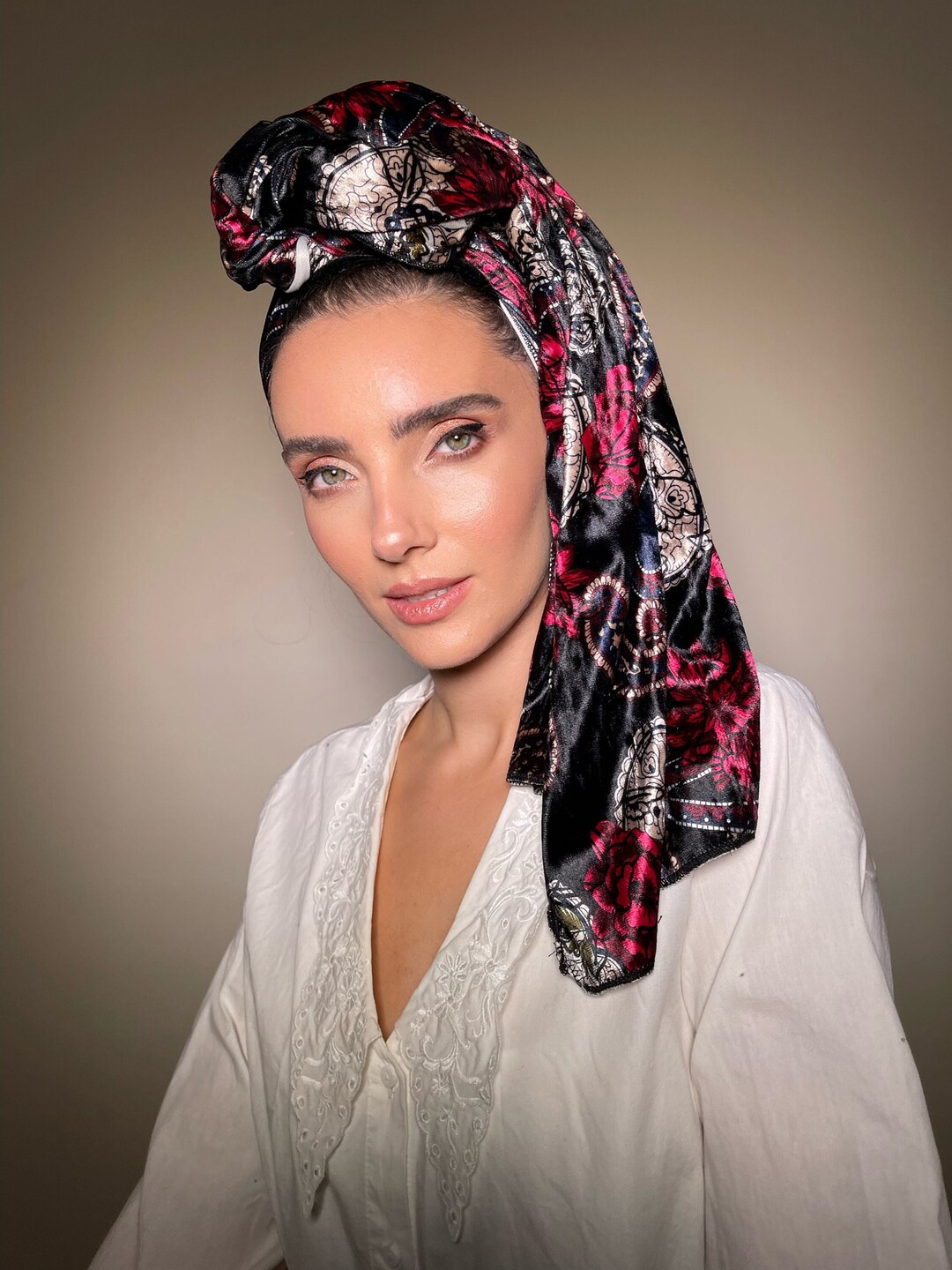 Floral Velvet Head Cover: Fashionable Headband Scarf - Etsy