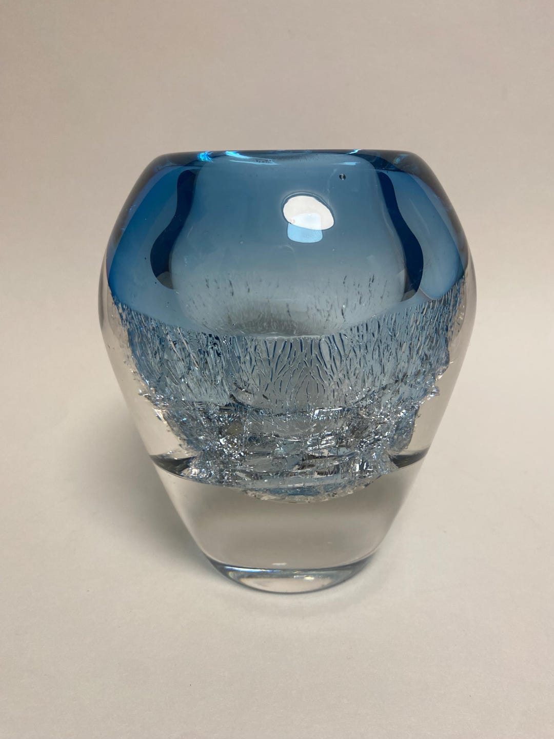 Blue Crackled Glass Vase - Etsy