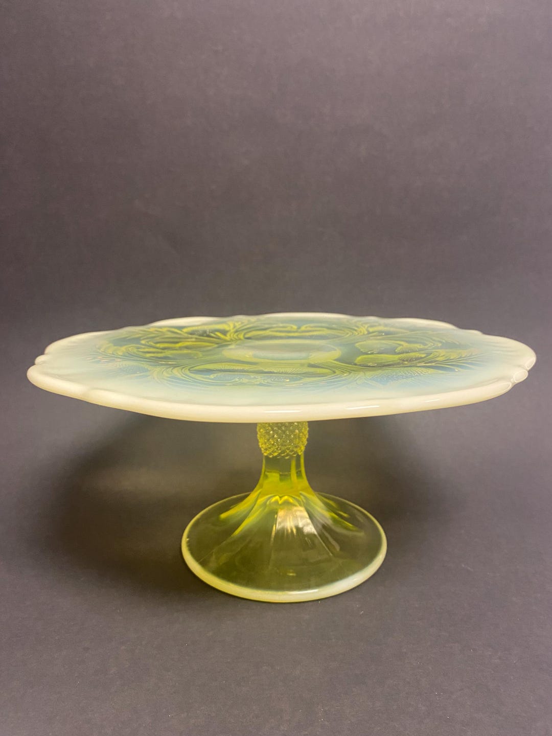 Mosser Vaseline Glass Cake Stand - Etsy