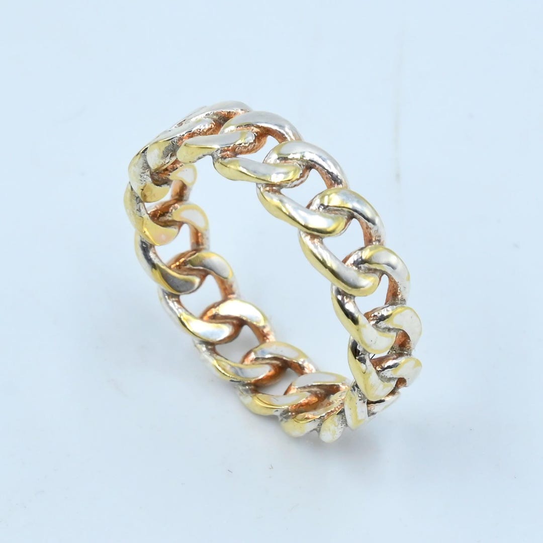 Sterling Silver Cuban Link Chain Ring, 18K Gold Plated Curb Ring - Etsy