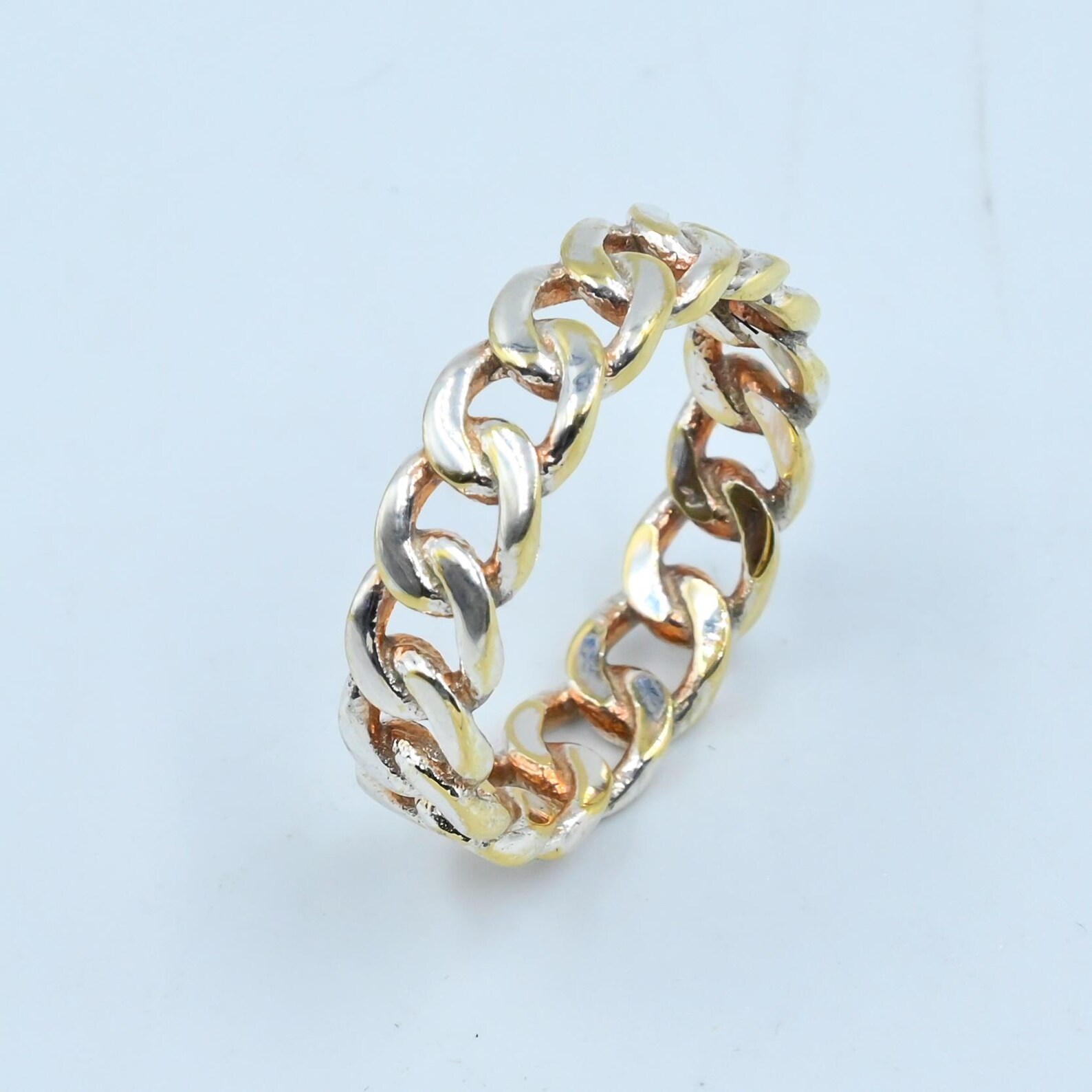 Sterling Silver Cuban Link Chain Ring, 18K Gold Plated Curb Ring - Etsy