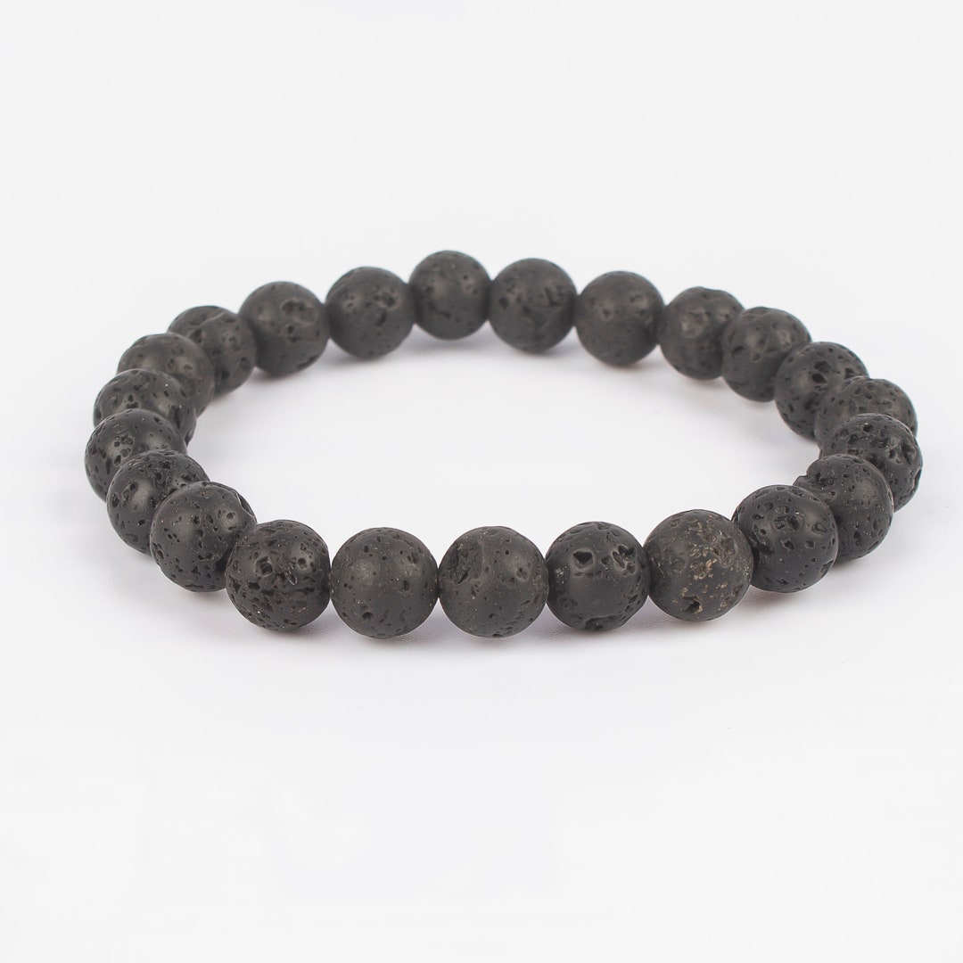 Natural Black Rock Lava Beads Bracelet Handmade Gemstone Bracelet ...