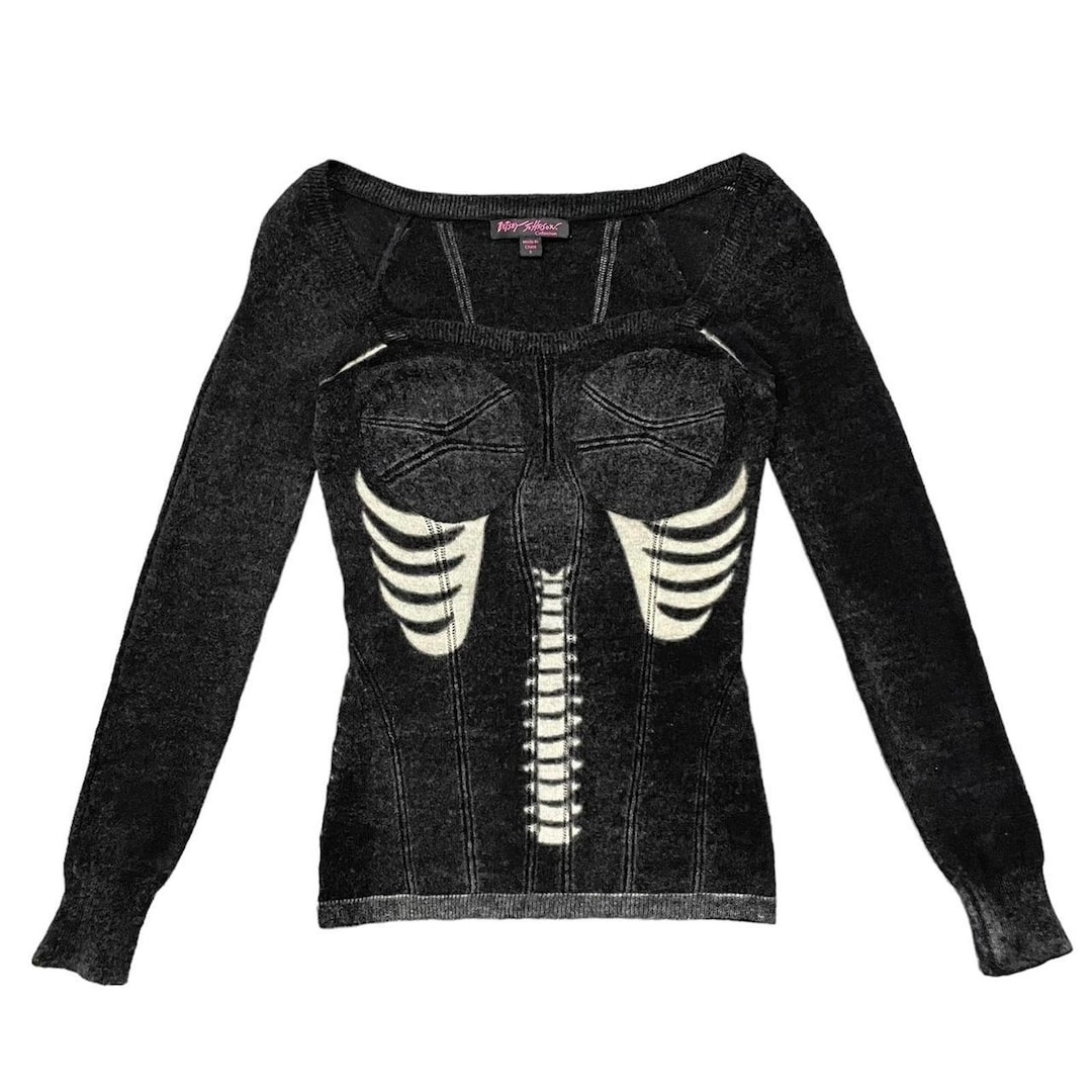 RARE Betsey Johnson Punk Goth Rocker 100% Wool Skeleton Sweater Size S ...