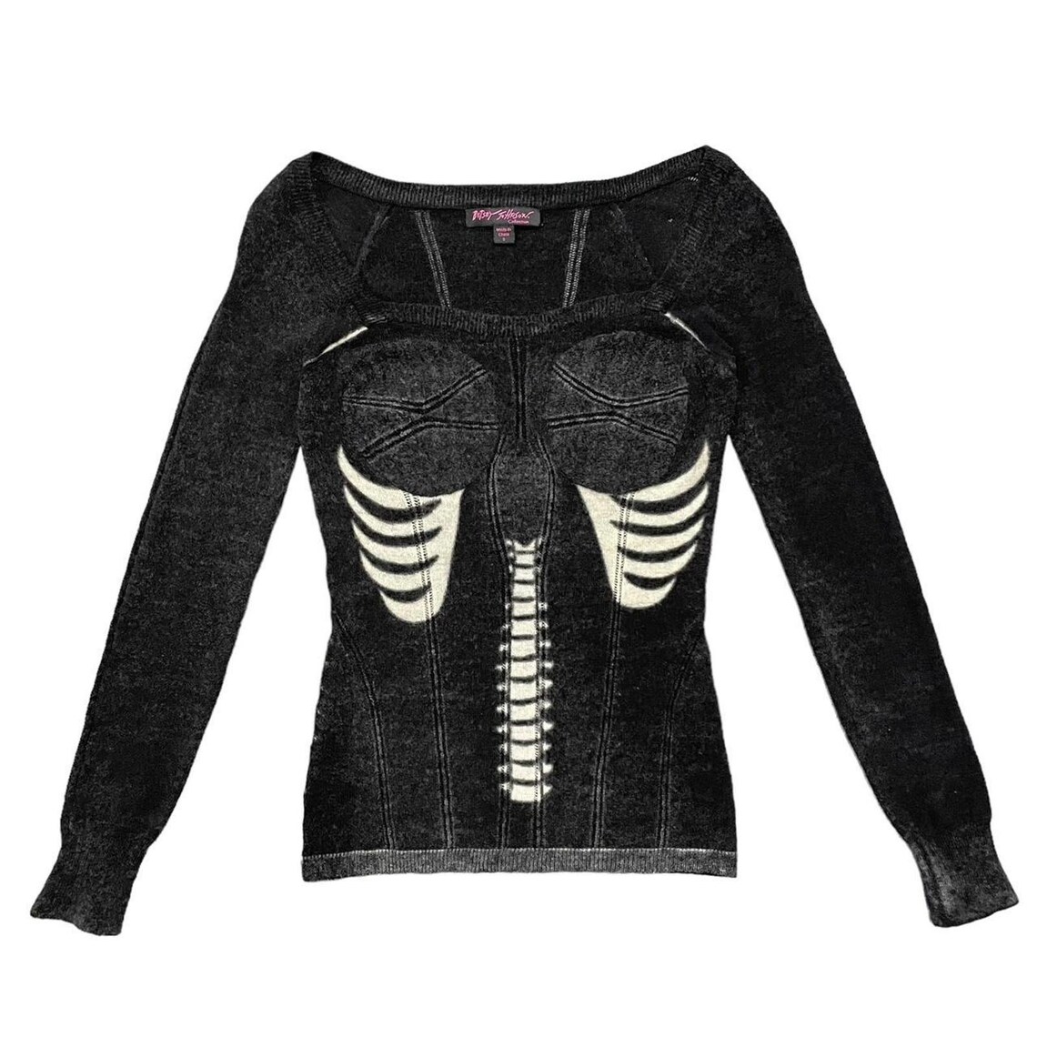 RARE Betsey Johnson Punk Goth Rocker 100% Wool Skeleton Sweater Size S ...