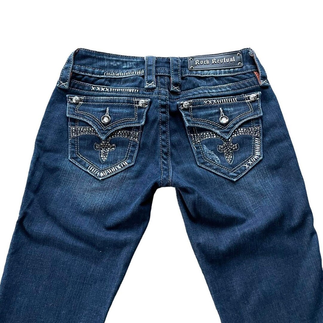 Y2K Rave Skater Punk Rock Revival Bootcut Jeans FLEUR DE LIS Bling Back ...