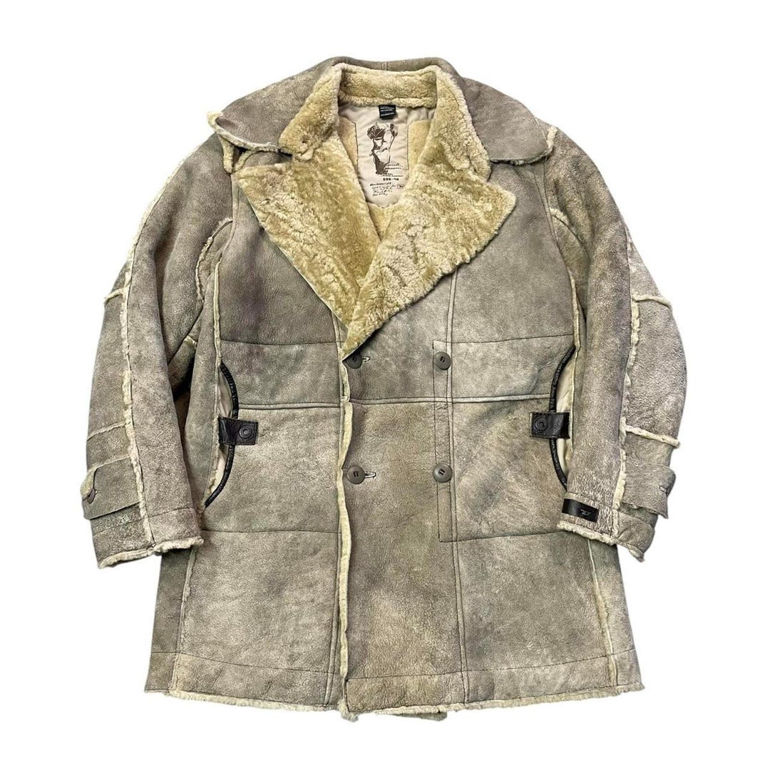 VTG Y2K 2000s Diesel Sheepskin Shearling Utility Military Style Coat ...