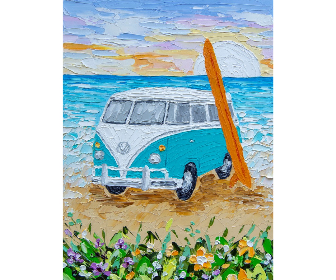 VW Bus Painting Volkswagen Art Hawaii Painting Original Art Impasto Oil ...