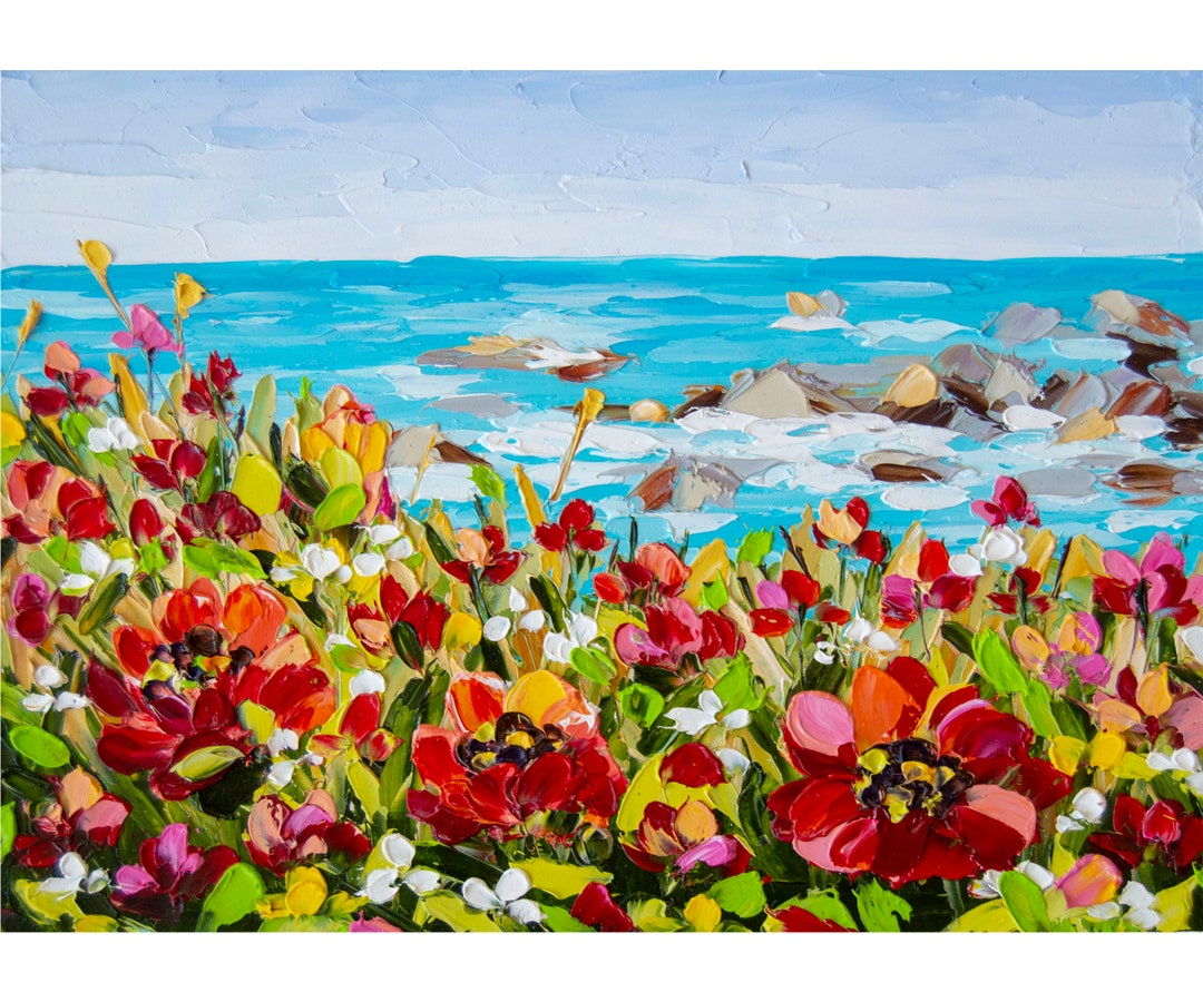 Big Sur California Poppy Painting: Impasto Oil Floral Art Original - Etsy