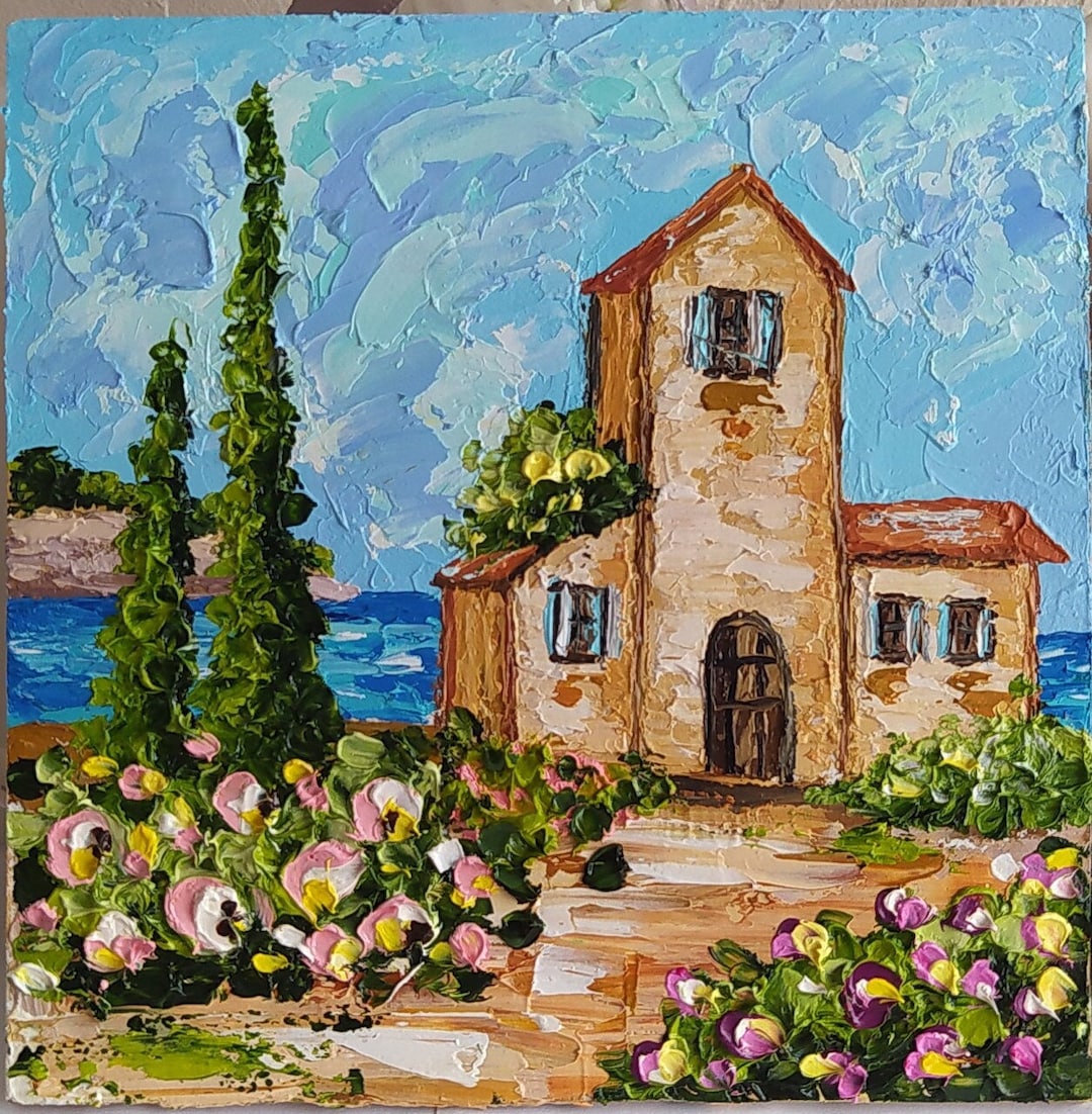Tuscan House With Flowers Italy Seascape Original Painting Oil ...