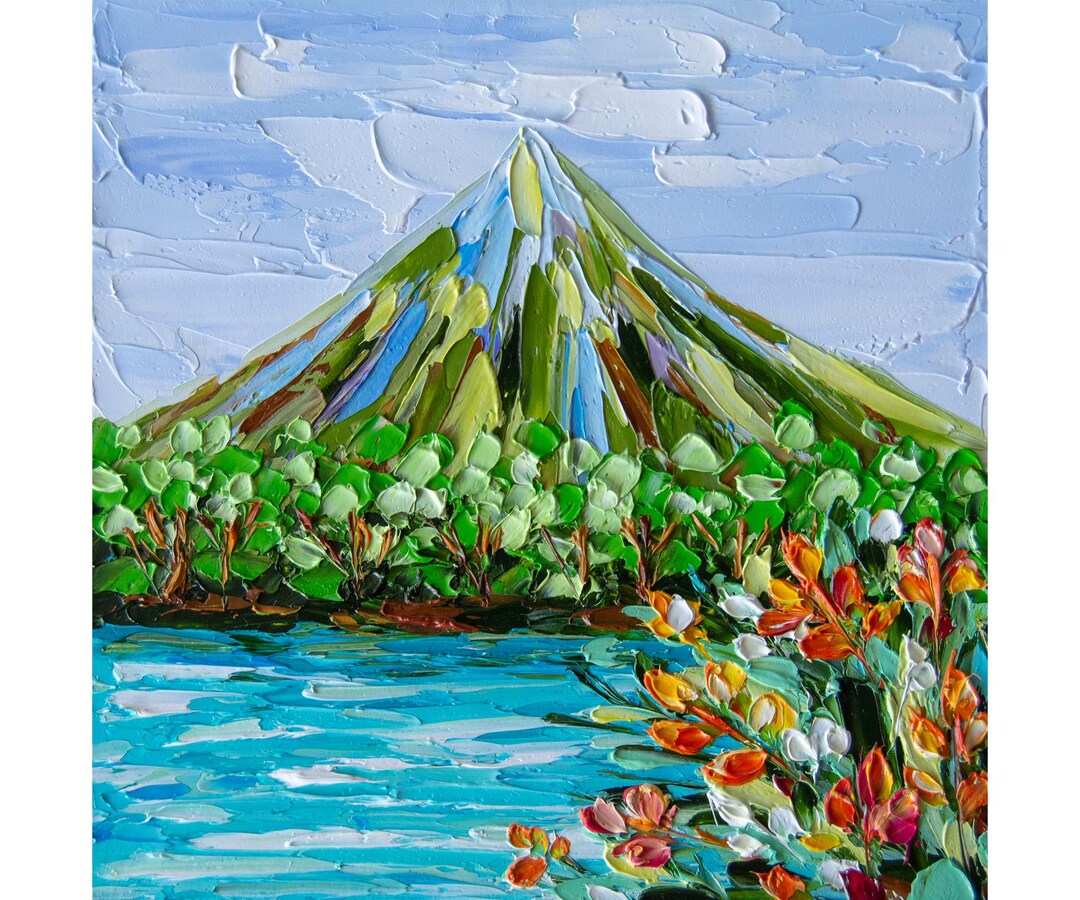Arenal Volcano Oil Painting: Costa Rica National Park Art, 6x6 Impasto ...