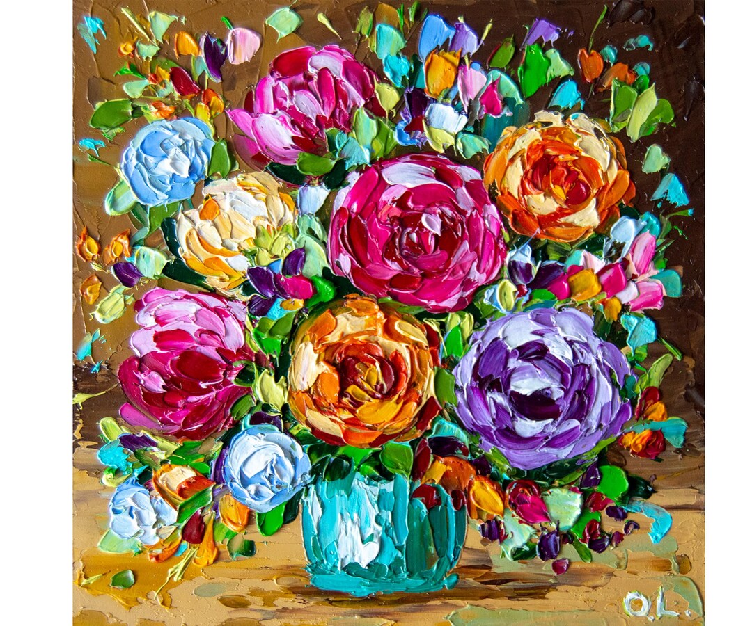 Peonies Oil Painting Original, Floral Impasto Art, Original 6x6 - Etsy