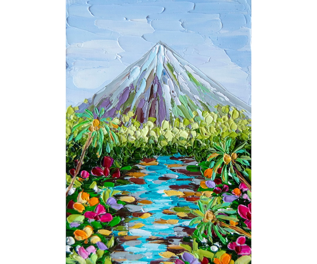 Arenal Volcano Painting: Costa Rica Art, Tropical Impasto Oil Painting ...