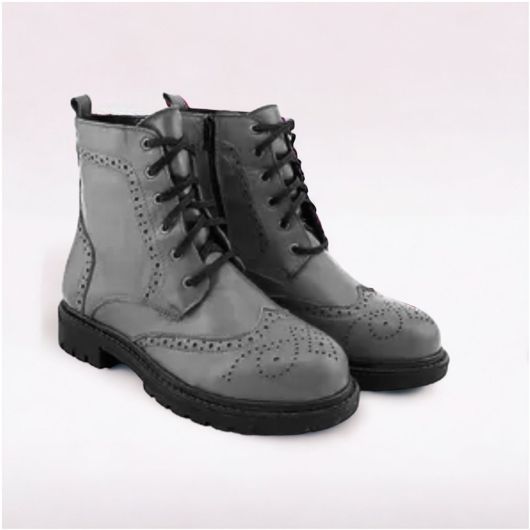 New Grey Leather Boots for Women/ Custom Leather Shoes/ Handmade ...