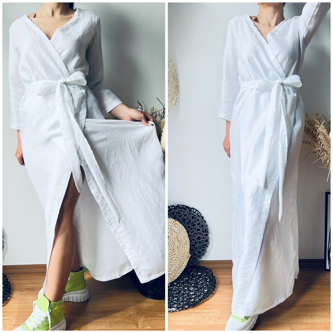 Long Linen Dress/ Wrap Dress for Women/ Custom Dress/ Plus Size Dress ...