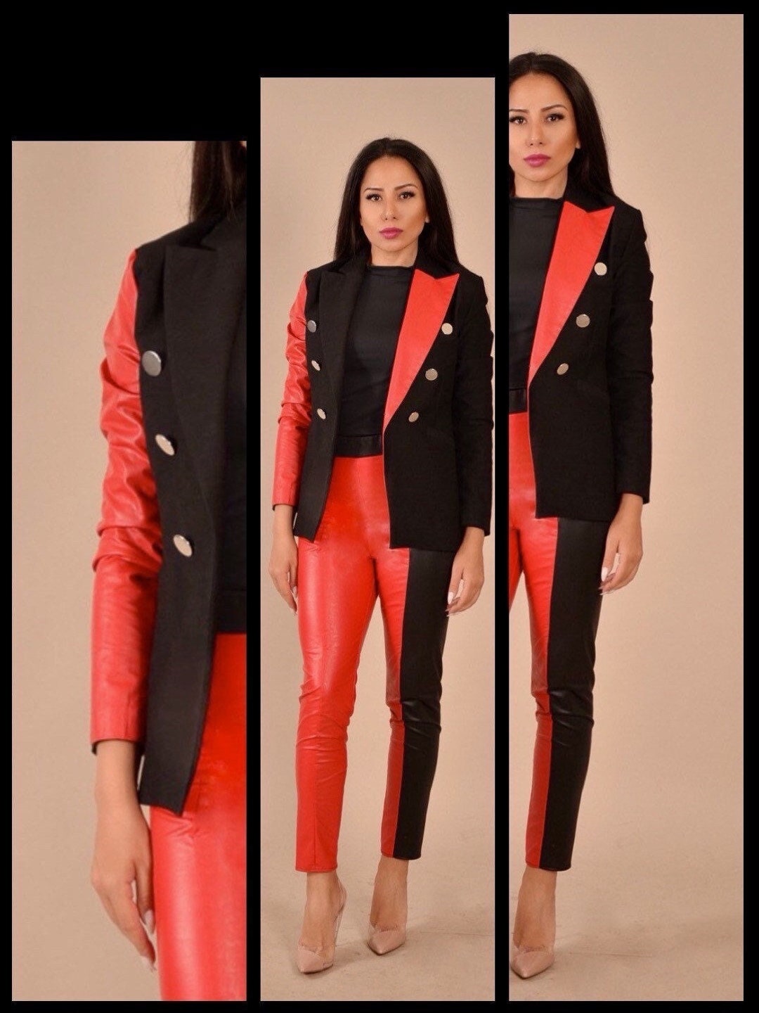 Extravagant Vegan Leather Suit for Women/ Red Leather Pants/ Leather ...