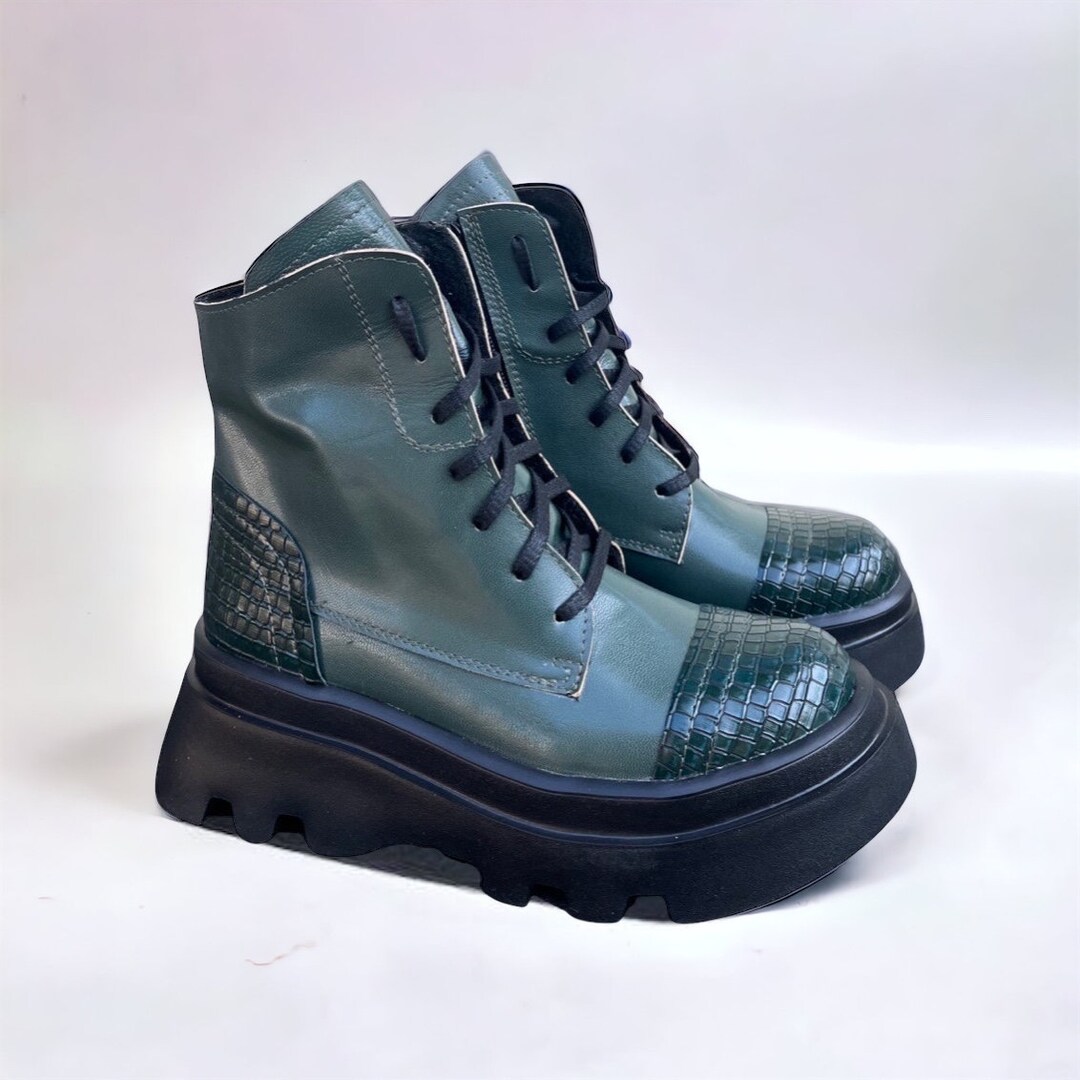 New Leather Platform Boots for Women/ Designer Leather Shoes/ Leather ...