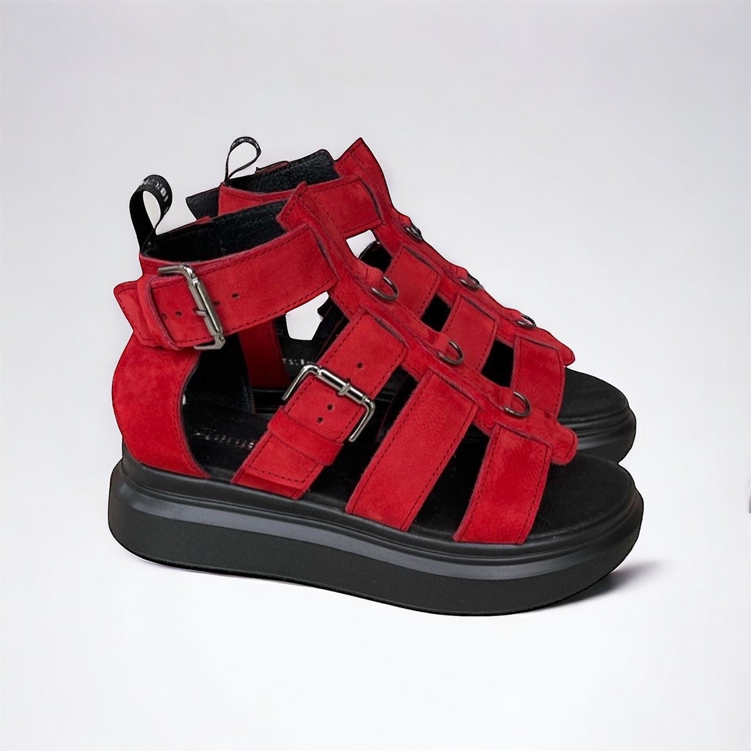 Red Leather Sandals for Women/red Summer Sandals/ Handmade Shoes ...