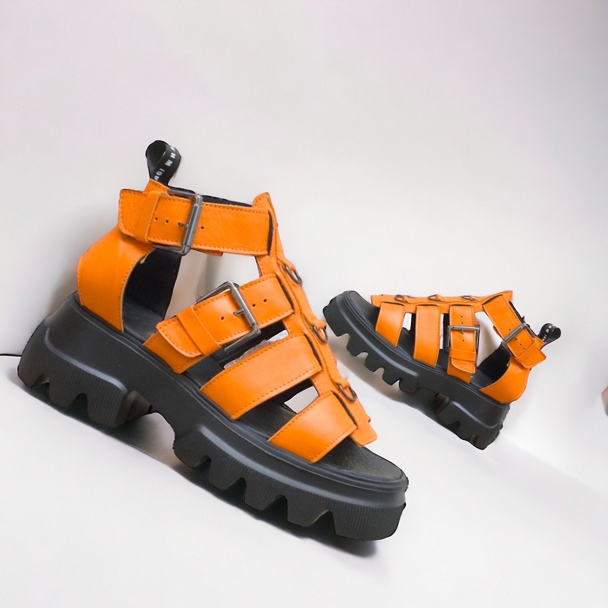 Orange Leather Sandals for Women/ Gladiator Sandals/ Handmade Shoes ...