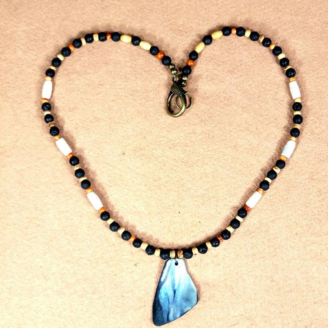 Ocean Sea Shell Lava Bone Tribal Shaman Priestess Jewelry Bead Necklace ...