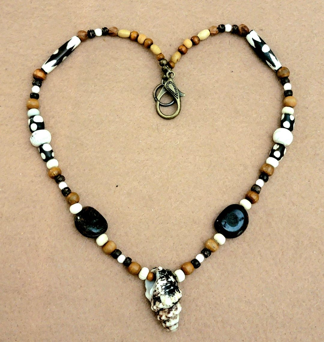 Shell Pendant Bone Seed Kukui Nut Bead Tribal Shaman Necklace - Etsy
