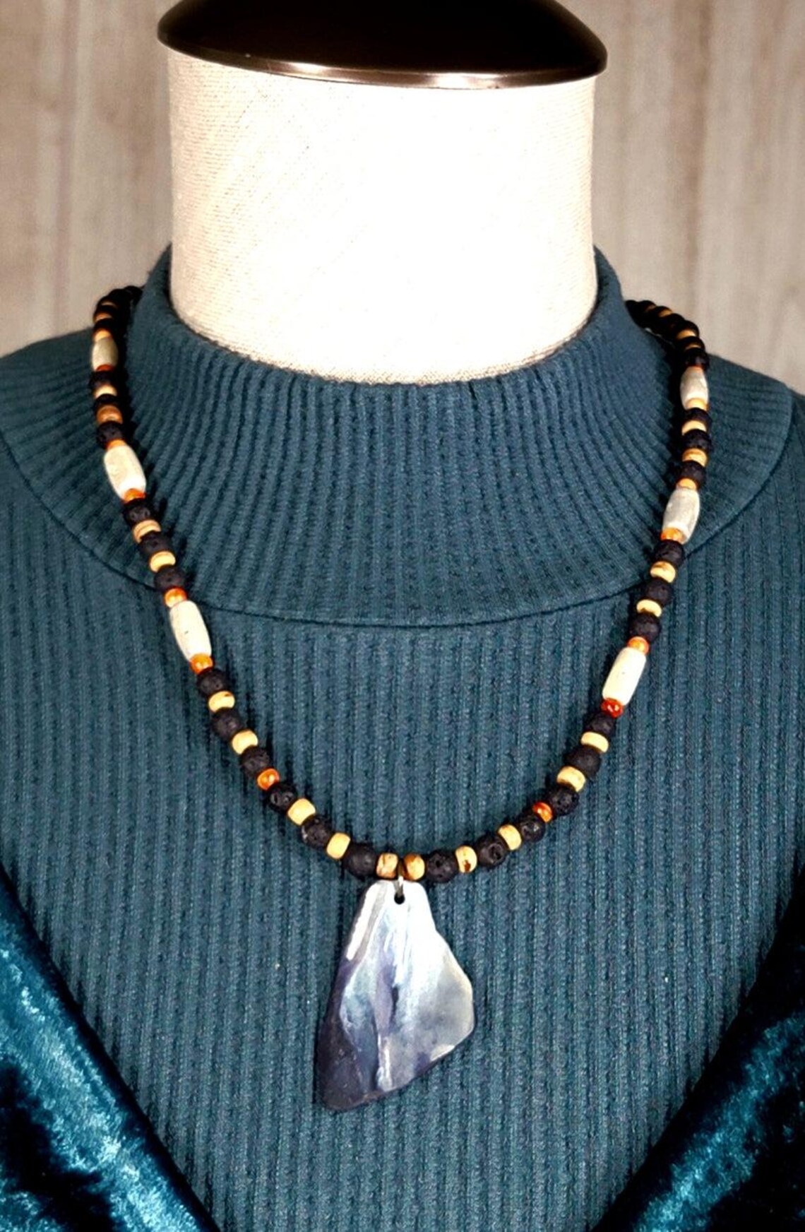 Ocean Sea Shell Lava Bone Tribal Shaman Priestess Jewelry Bead Necklace ...