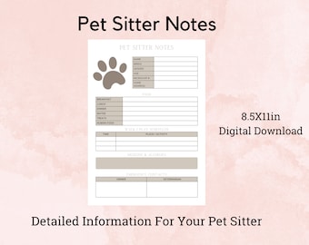 Pet Sitter Notes for Pet Care Instructions for House Sitter Guide for ...
