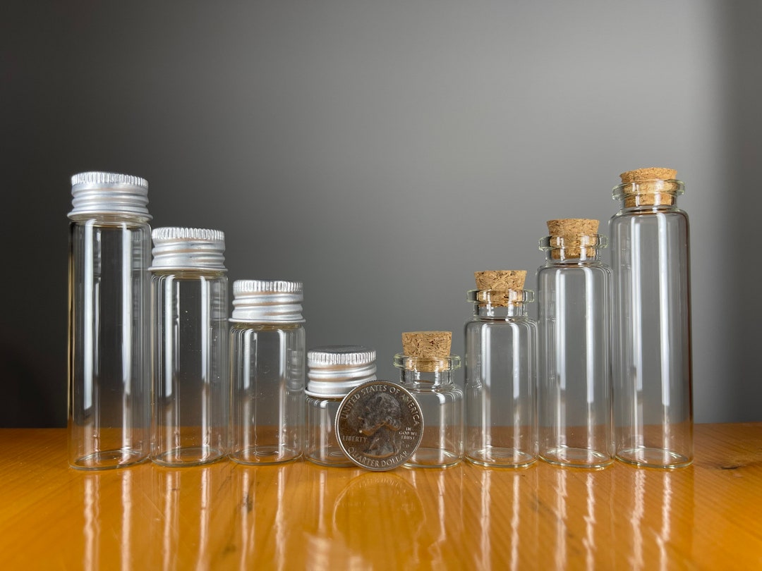 Small Glass Bottles (pack of 5), 4 Sizes, Corked and Screw-on Caps ...