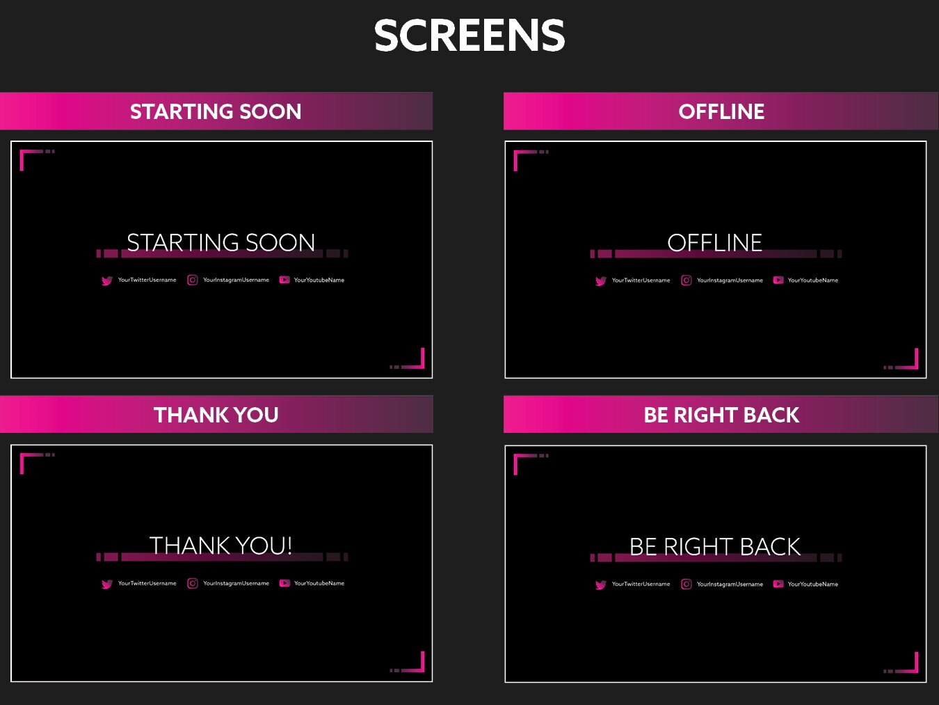 Pink Purple Stream Package | Overlays, Scenes, Panels, Alerts + Social ...