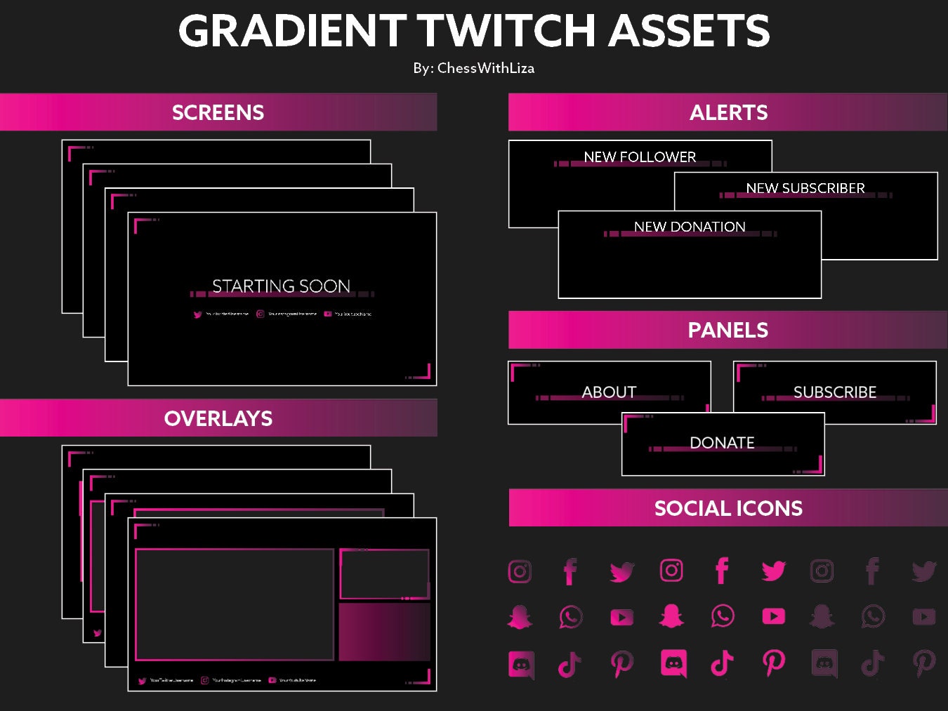 Pink Purple Stream Package | Overlays, Scenes, Panels, Alerts + Social ...